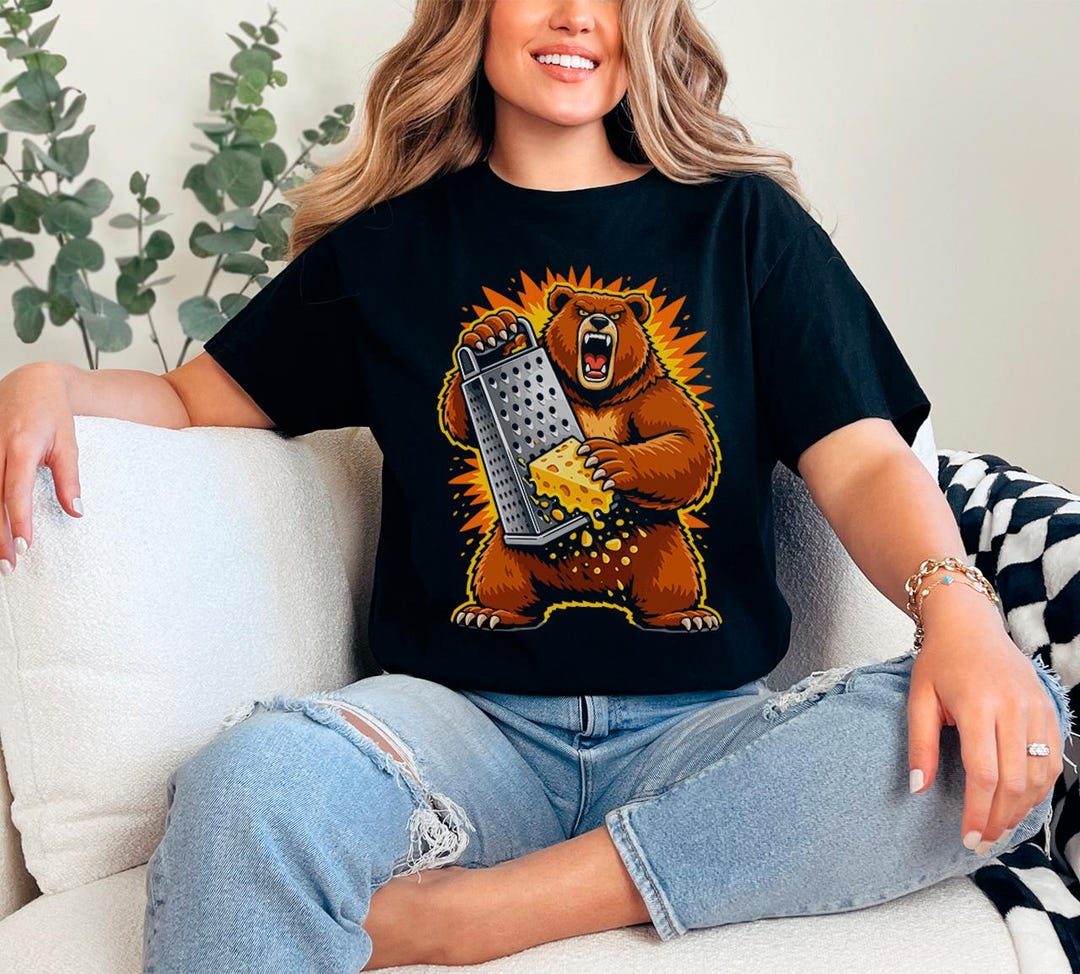 Angry Bear Grating Cheese Shirt : Cheese Grater Hater Funny Graphic Tee ...