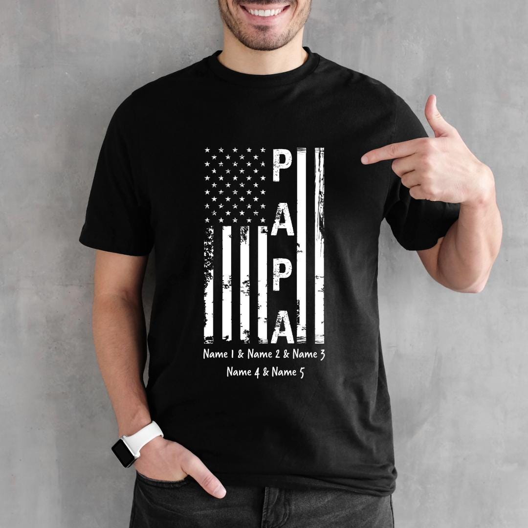 Custom Papa Flag Shirt, Personalized Papa Shirt With Kids Names, Father ...