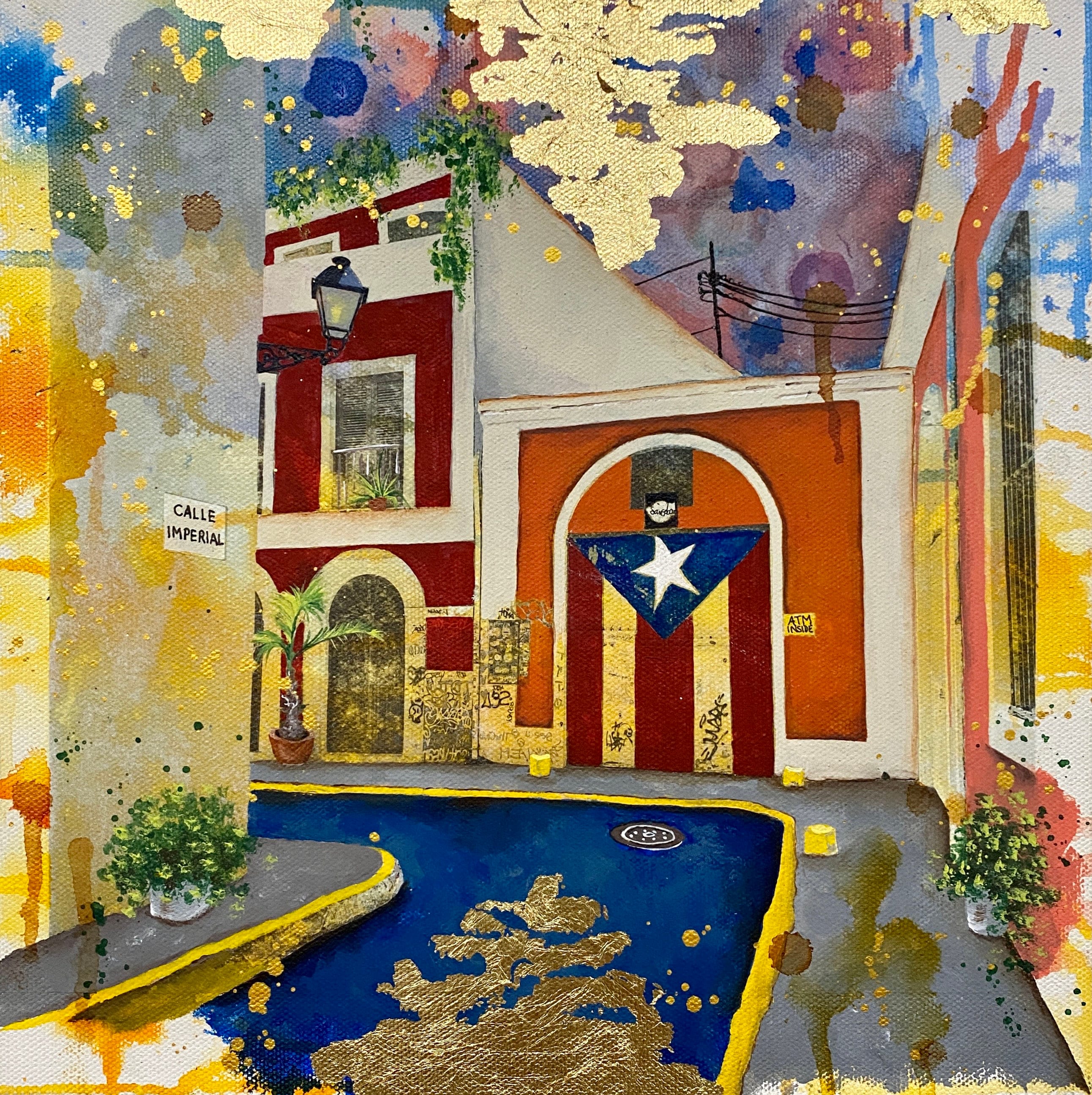 Old San Juan Door Art, Puertorican Flag, Old San Juan Street Painting ...