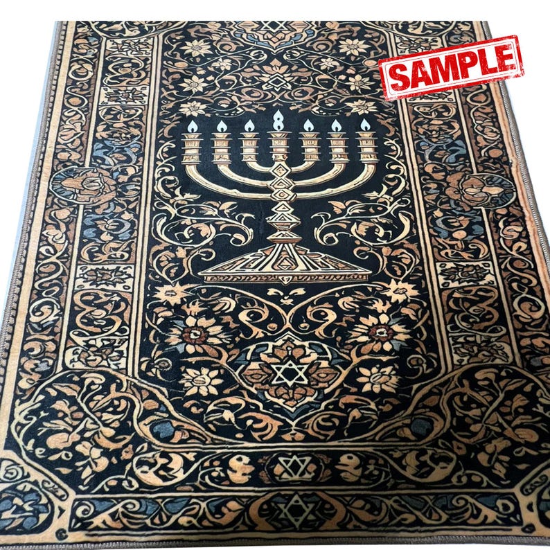 Menorah Prayer Rug: Jewish Temple Design, Judaica Decor - Etsy