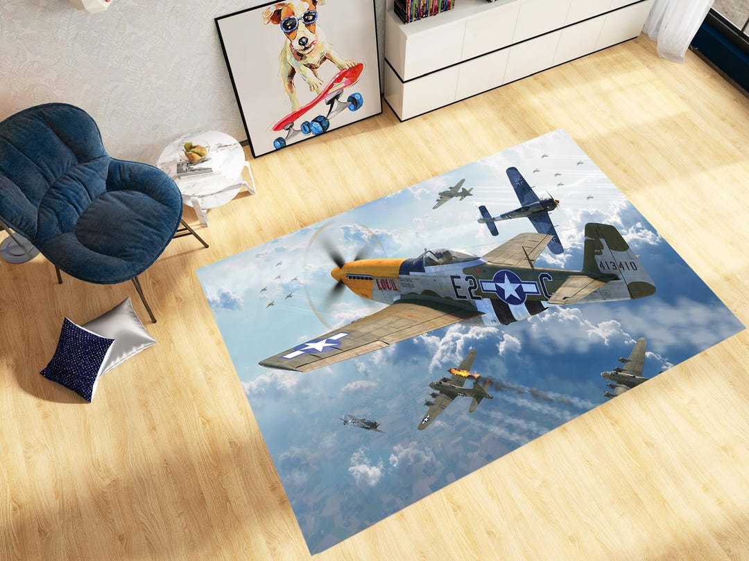 P-51 Mustang Rug: Aviation Decor, Military Aircraft Art - Etsy