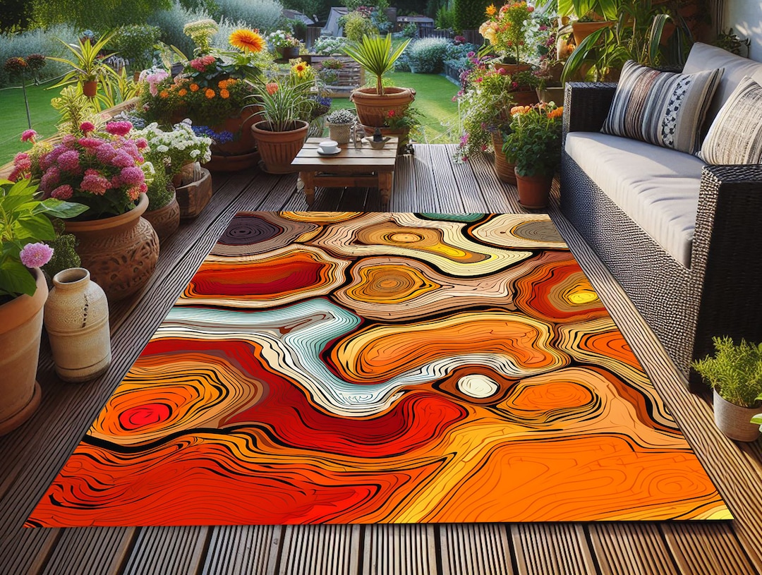 Abstract Outdoor Rug: Modern Non-slip Patio Carpet, Terrace & Balcony ...