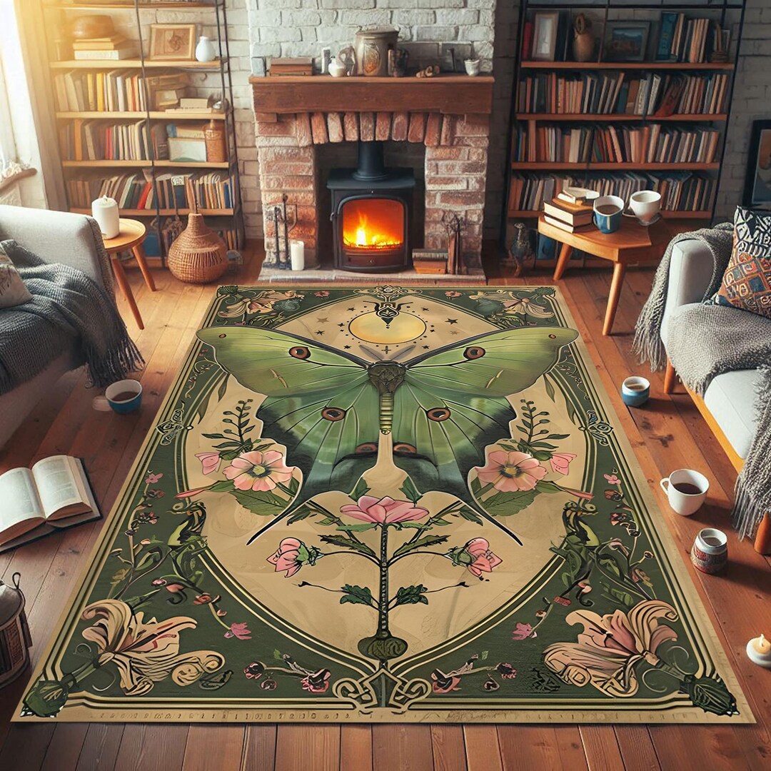 Floral Luna Moth Rug, Butterfly Themed Rug, Housewarming Gifts ...