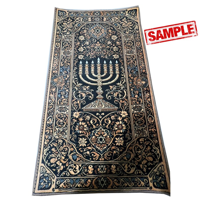 Menorah Prayer Rug: Jewish Temple Design, Judaica Decor - Etsy