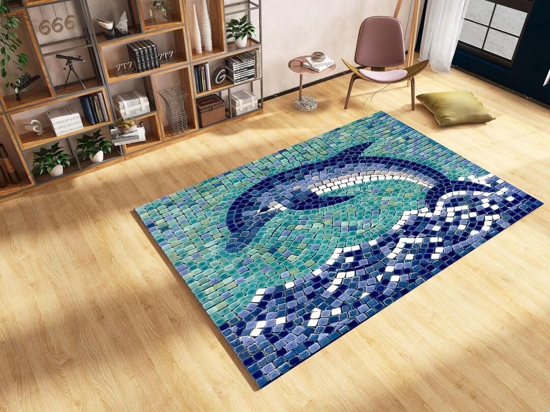 Dolphin Rug,whale Rug,sea Rug,mosaic Pattern Carpet,nautical Home Decor ...