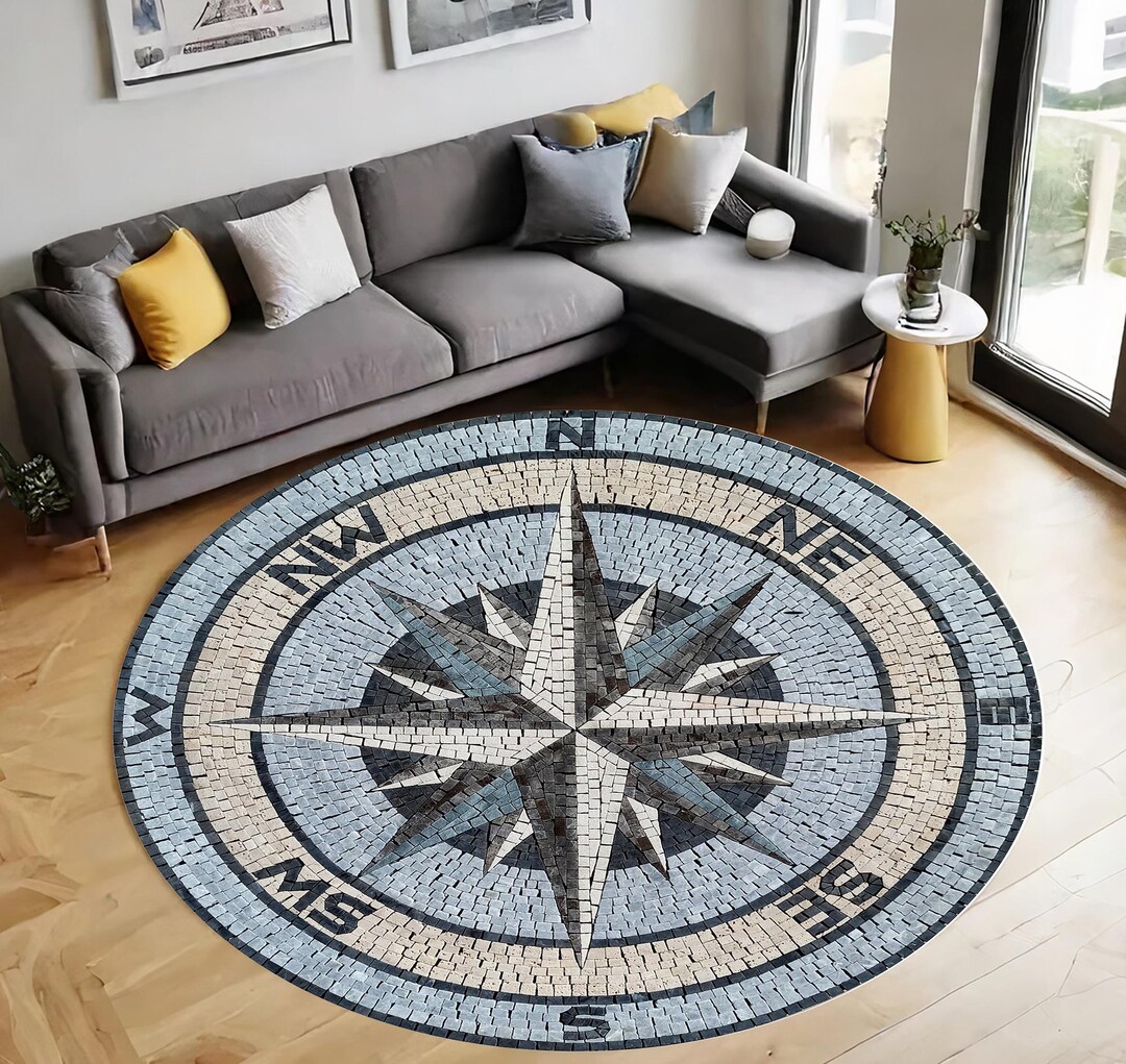 4 Variation, Compass Rose Rug, Compass Rug, Blue Mosaic Rug, Aviation ...
