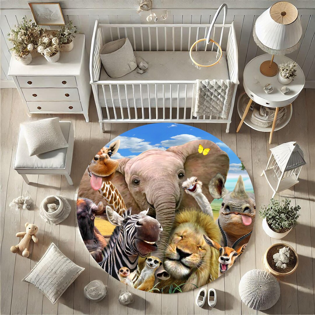 Cute Animals Rug, Baby Gifts, Safari Animals Rug, Baby Room Decor ...