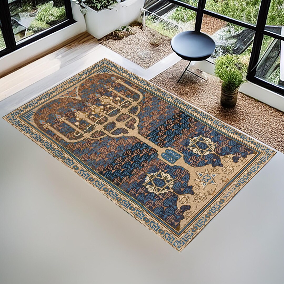 Hebrew Israelite, Custom Hebrew Prayer Mat, Jewish Prayer Rug, Menorah ...