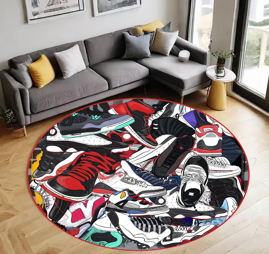 Custom Sneaker Rug: Round Street Art Decor, Sneakerhead Gift - Etsy
