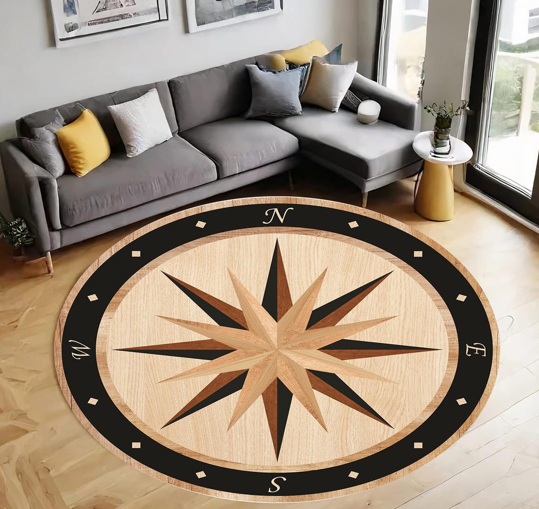 Wood Compass Rose Rug: Nautical Aviation Decor - Etsy