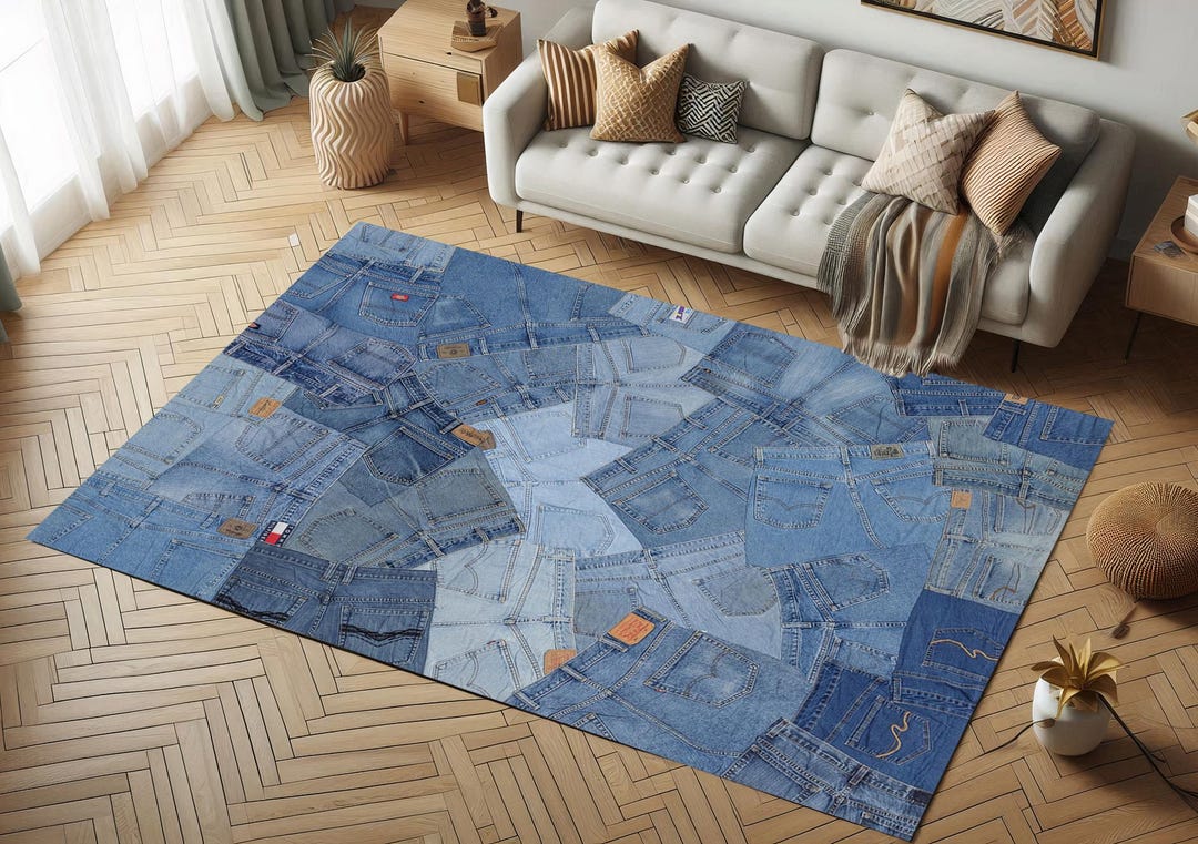 Denim Jeans Rug: Washable Non-slip Blue Jean Pattern Rug - Etsy