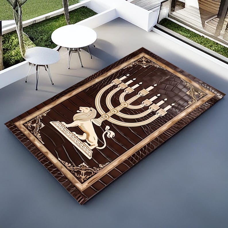 Lion of Judah Mat, Lion of Israel, Jewish Prayer Mat, Menorah Carpet ...