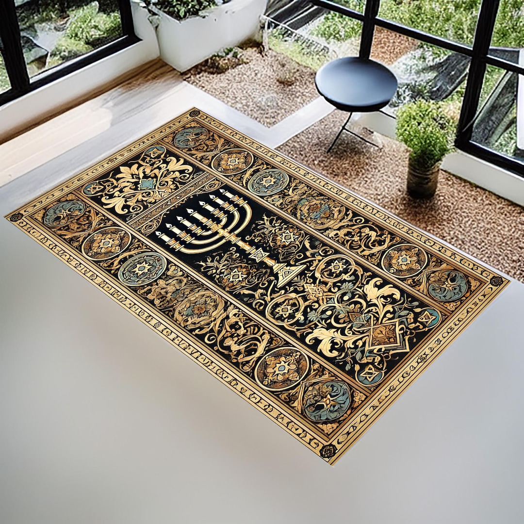 Menorah Rug: Jewish Prayer Mat, Custom Hebrew Design - Etsy