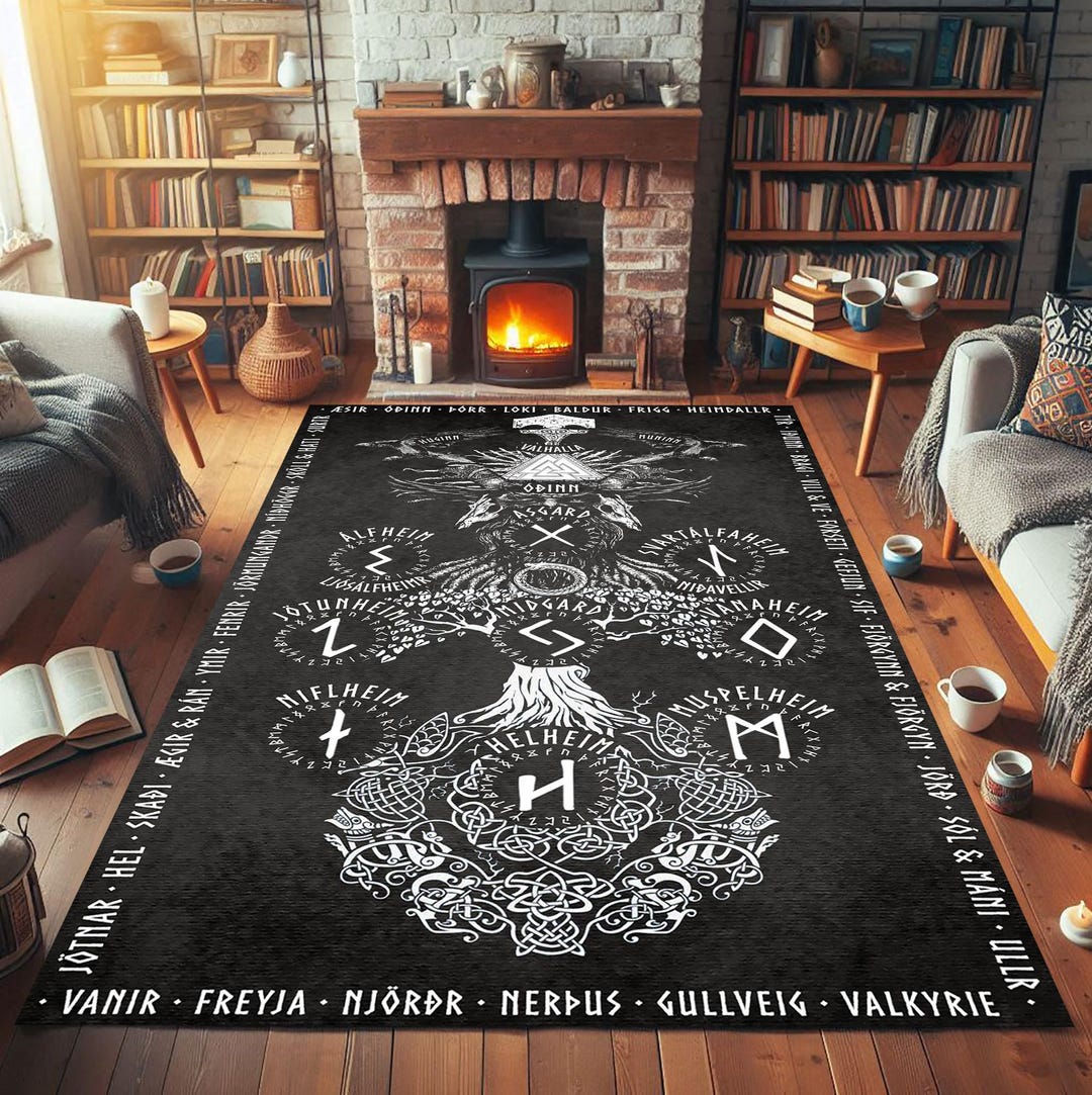 Valknut Viking Rug: Norse Pagan Decor, Washable Non-slip Rug - Etsy