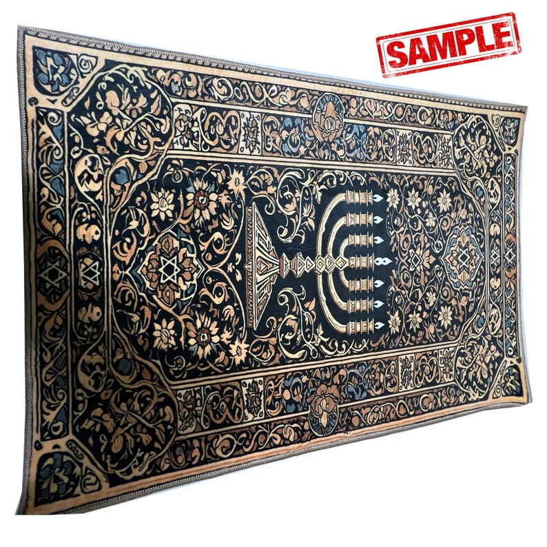 Menorah Prayer Rug: Jewish Temple Design, Judaica Decor - Etsy