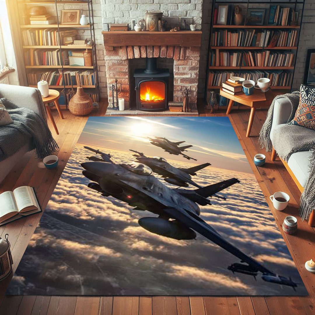 F16 Fighter Jet Rug: Military Aviation Decor, Non-slip Carpet - Etsy