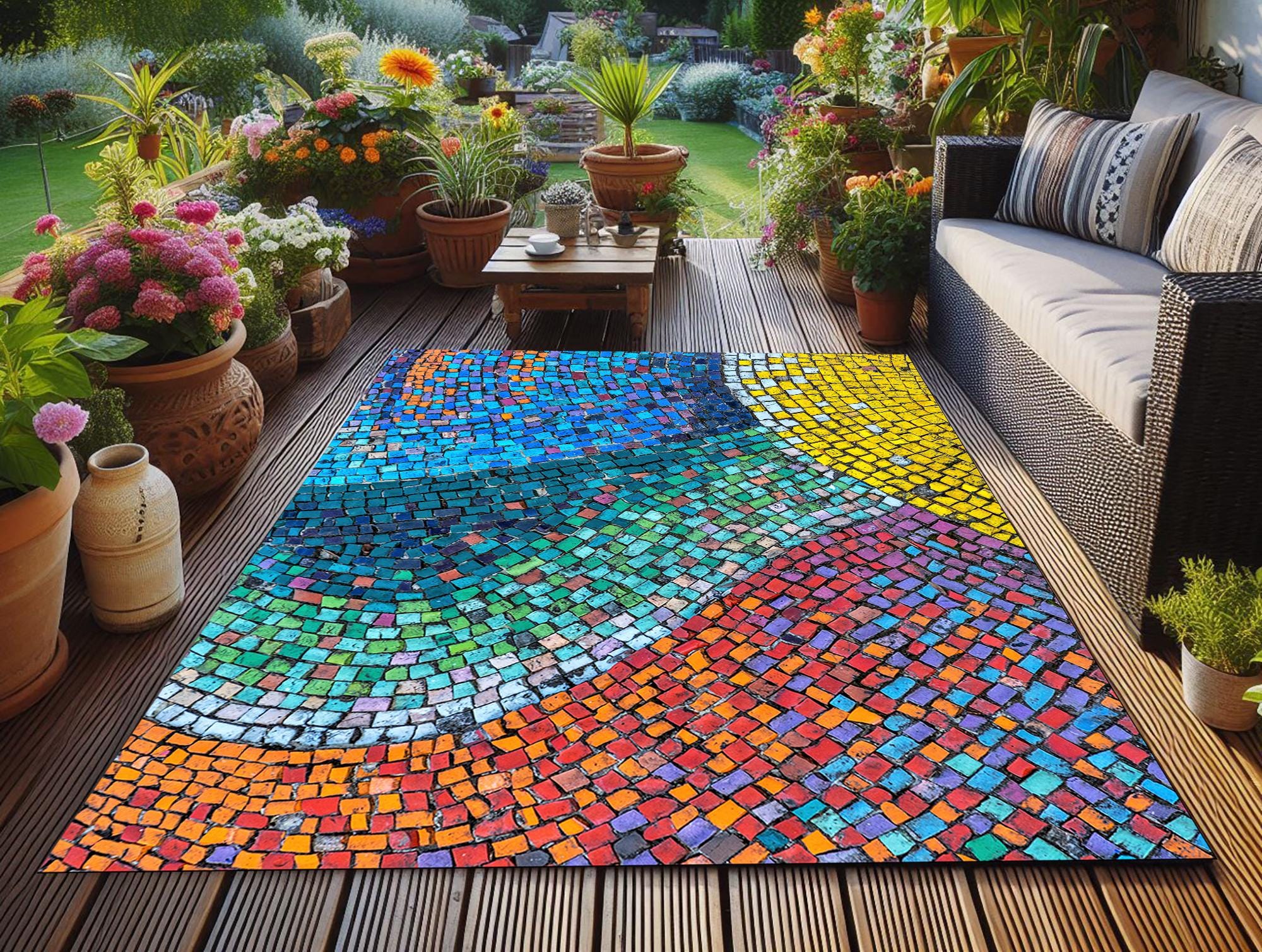 Mosaic Outdoor Rug: Colorful Patio Floor Mat, Terrace-balcony Decor - Etsy