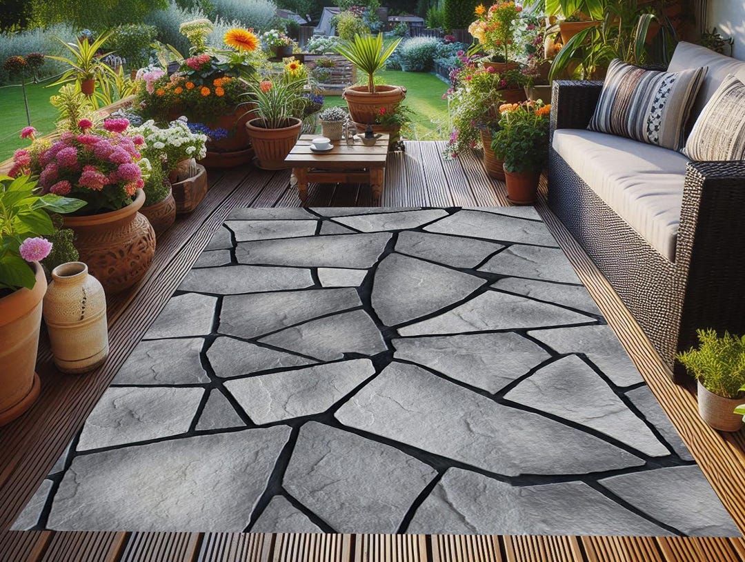 Stone Patterned Outdoor Rug: Washable Non-slip Patio Carpet - Etsy