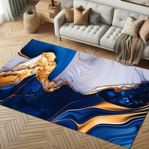 Blue and Gold Marble Rug, Marble Decor, Marble Rug, Marble Design Rug ...