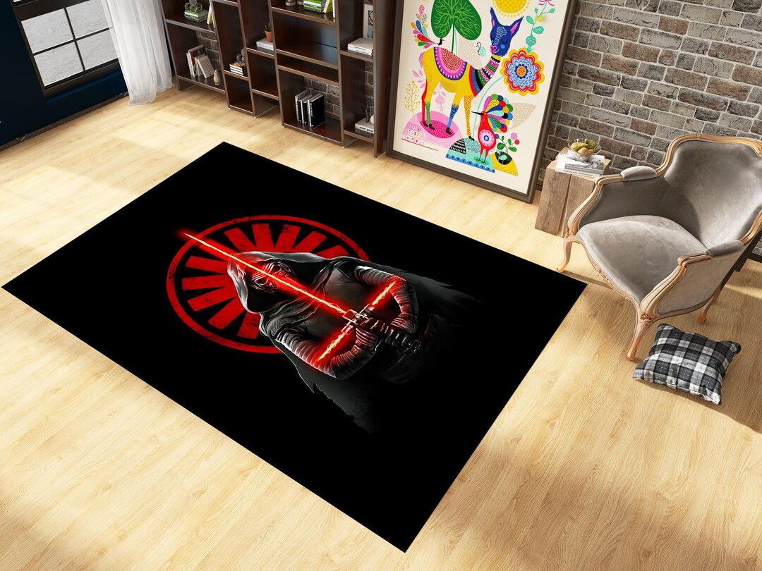 Dark Side Warrior Rug: Red Lightsaber Cloaked Villain Carpet, Galactic ...