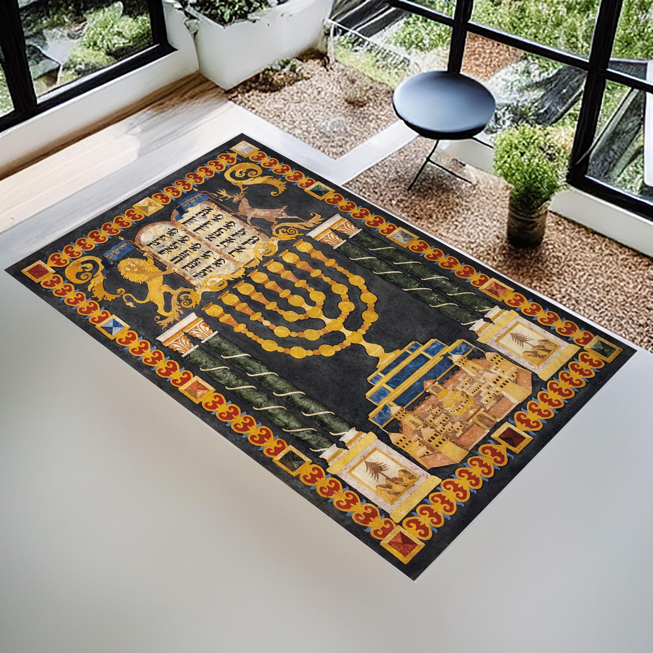 Menorah Prayer Rug: Jewish Temple Design, Judaica Decor - Etsy