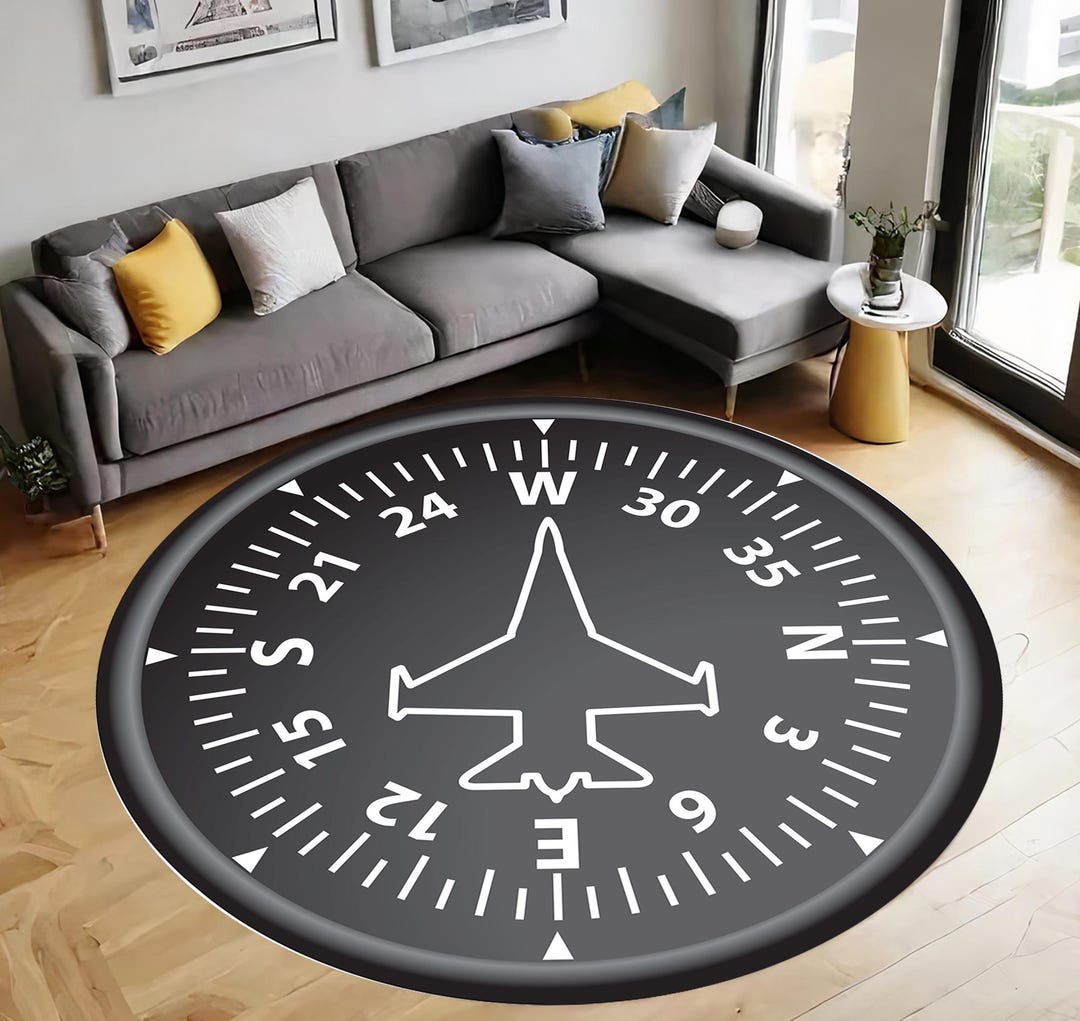 Aviation HSI Rug: Modern Compass Rose Decor, Non-slip Round Carpet - Etsy