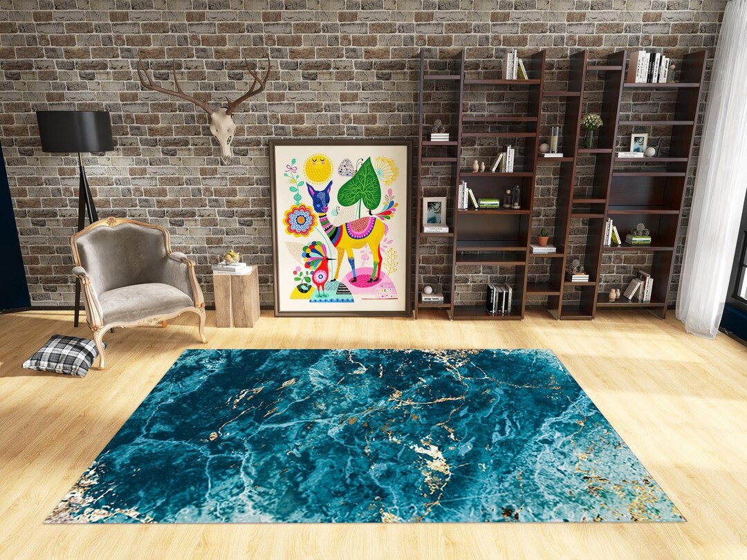 Marble Patterned,blue Marble Rug,marble Decor,living Room,unique Rug ...