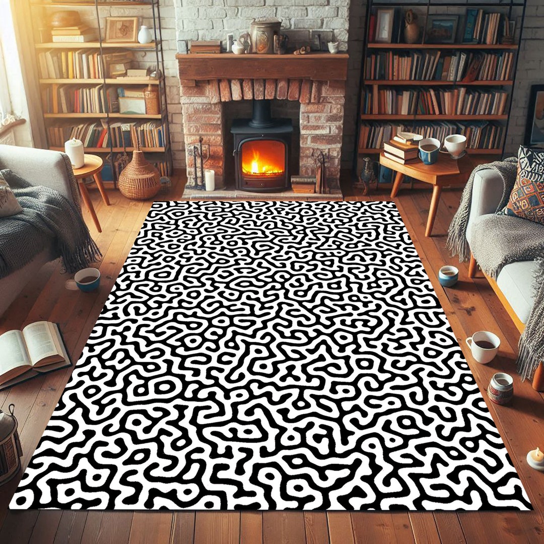 Maze Rug, Black and White Rug, Modern Geometric Rug, Modern Decor Rug ...