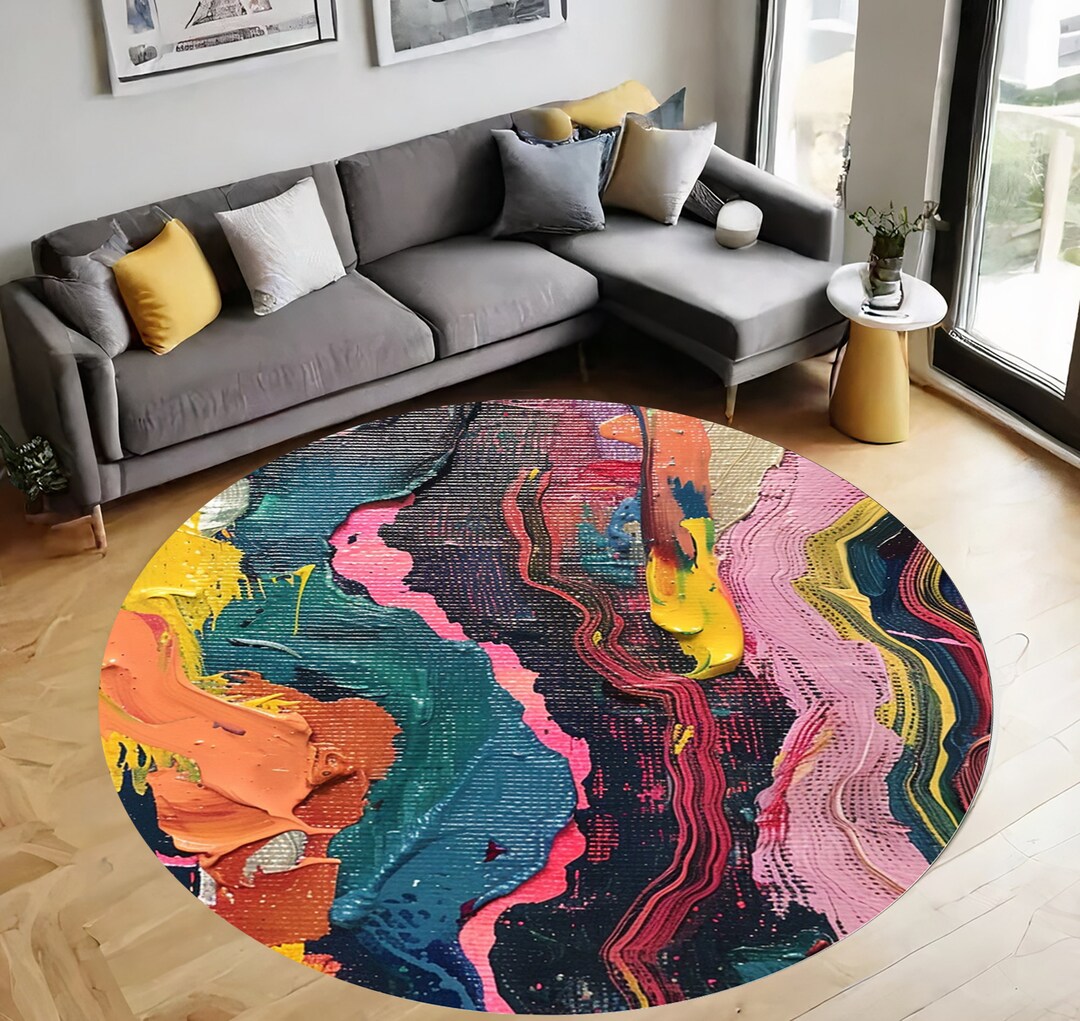 Abstract Circle Rug: Colorful Modern Art, Non-slip Area Carpet - Etsy