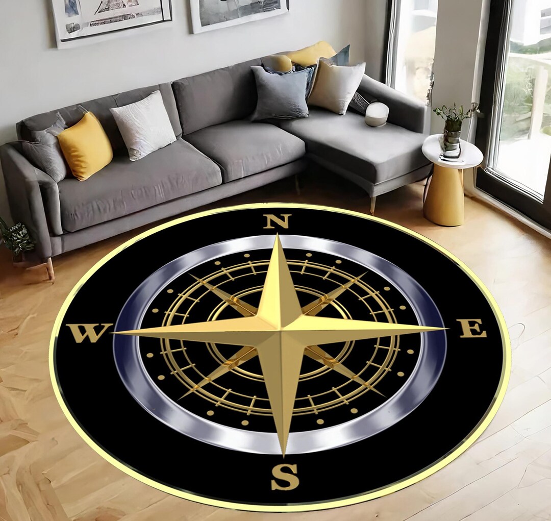 Compass Rose Round Rug: Non-slip Aviation Decor - Etsy