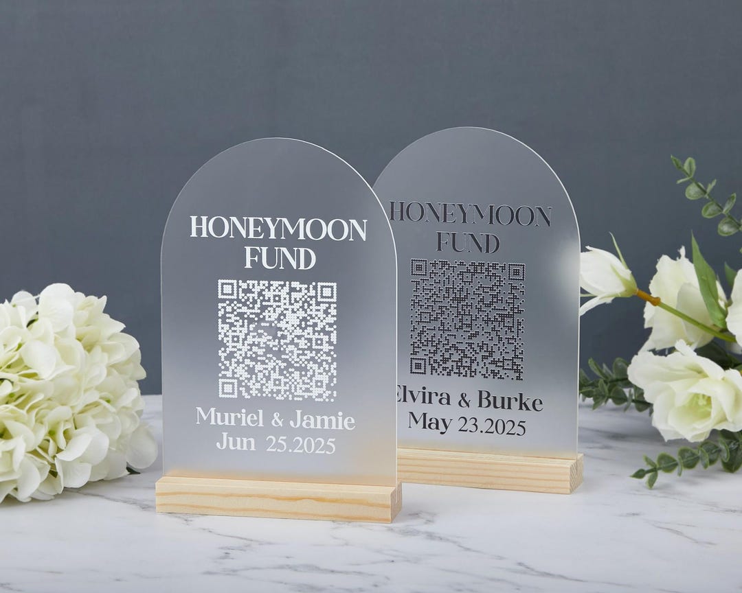 Scannable Tabletop Sign, Wedding QR Code Acrylic Sign, Arch QR Code ...