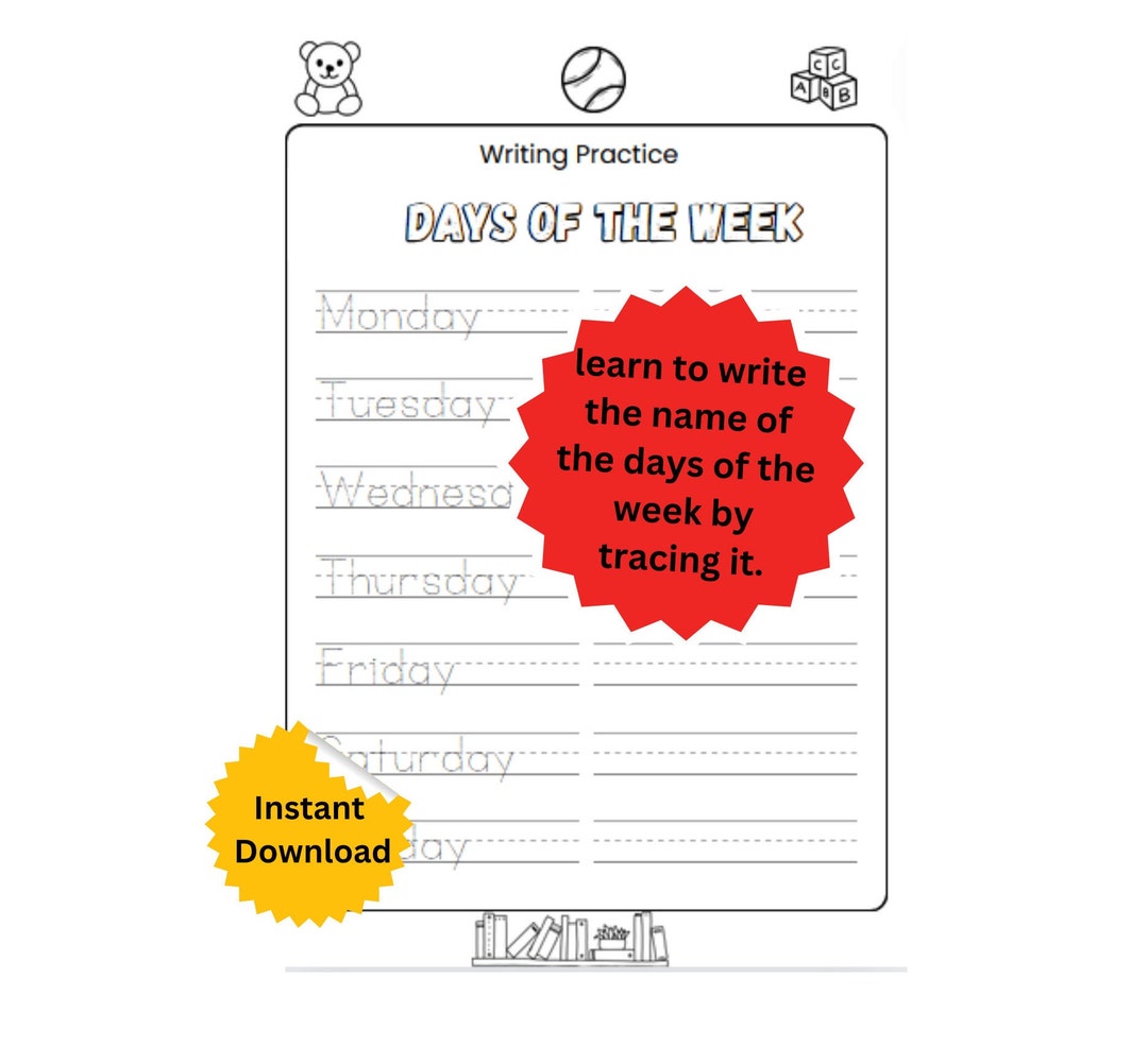 Days of the Week Practice Work Sheet, - Etsy