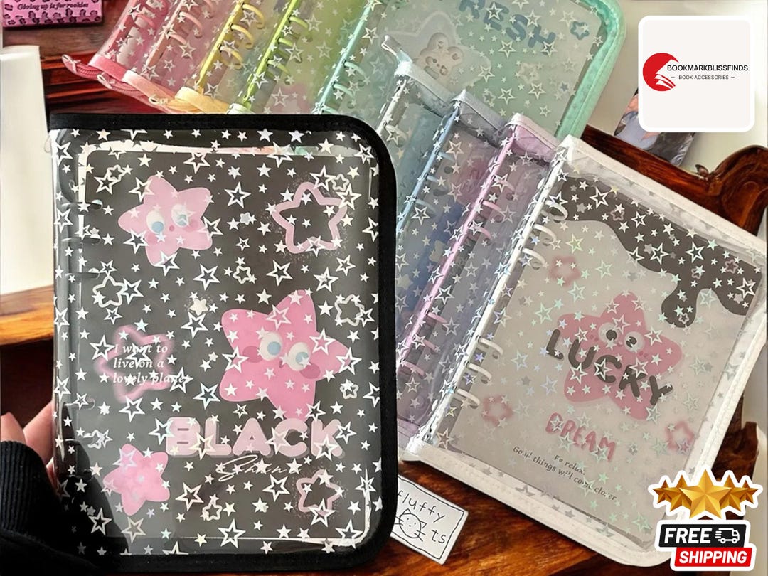 A5 Glitter Star Binder | Photocard Collection Book | PVC Zipper Planner ...