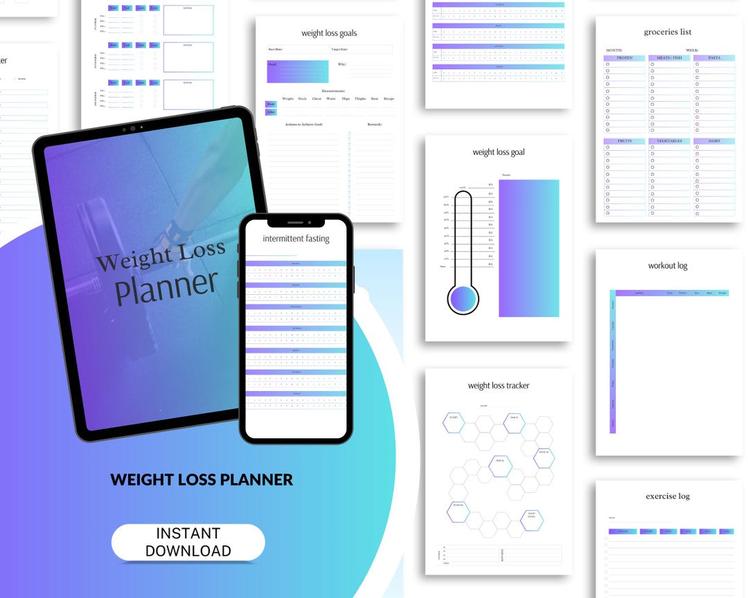 Weight Loss Planner Weight Loss Tracker Calorie Tracker Meal Planner ...