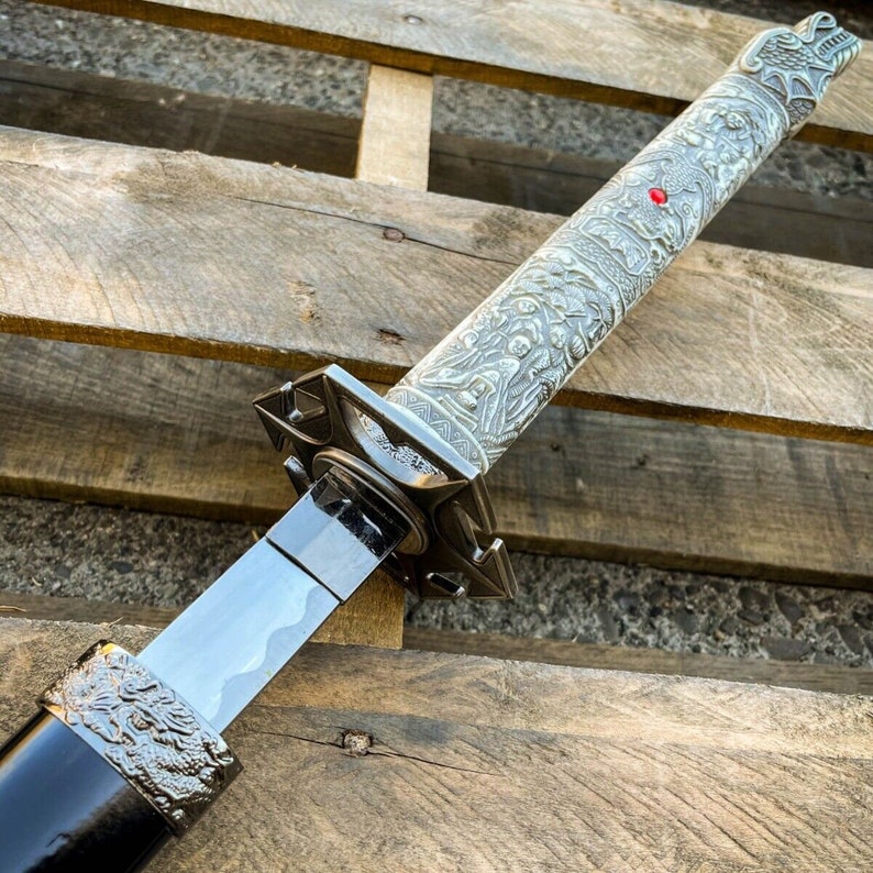 38 Japanese Samurai Sword Katana Dragon Engraved Ninja Blade Bushido ...