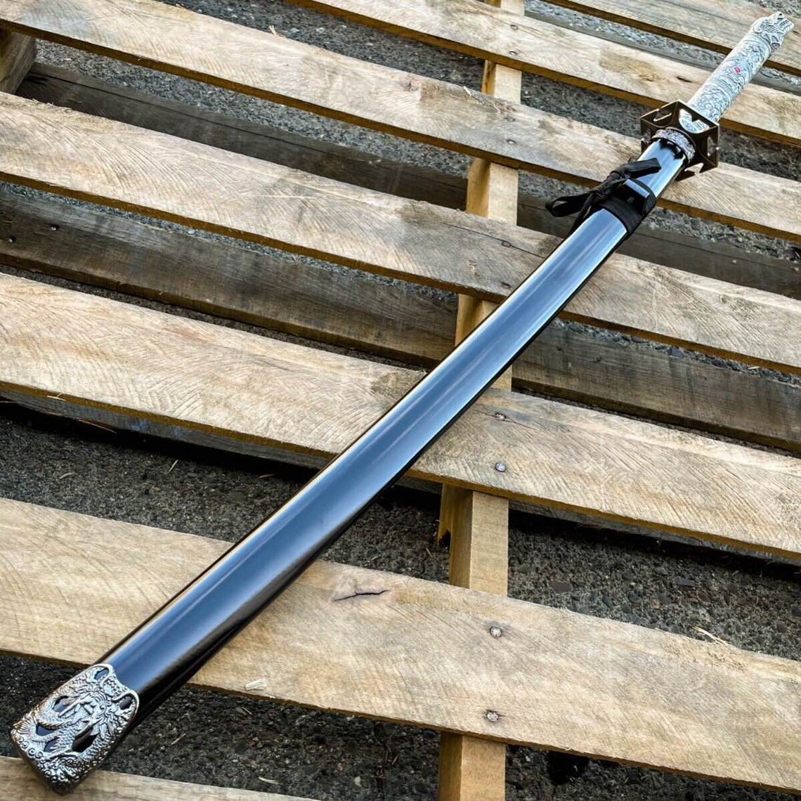 38 Japanese Samurai Sword Katana Dragon Engraved Ninja Blade Bushido ...