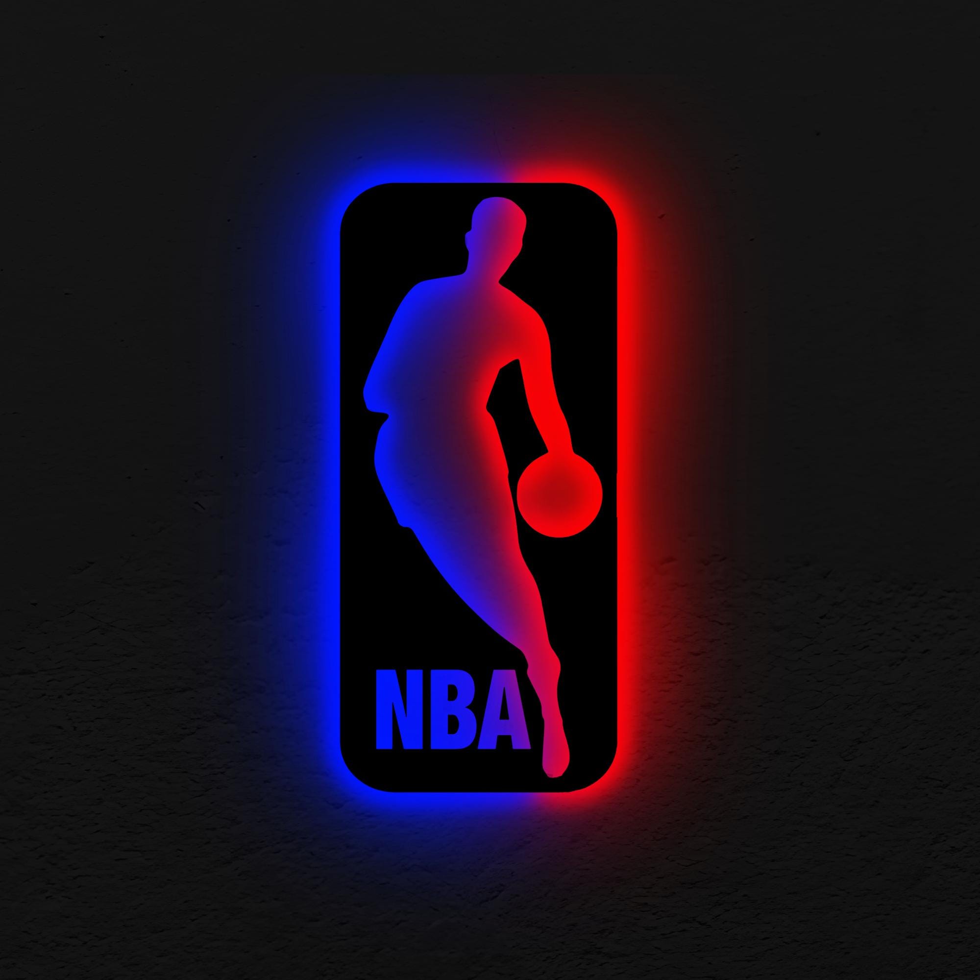 NBA Led Wall Sign, Nba Wall Decor, Wood NBA Led Lighted Sign Wall Art ...