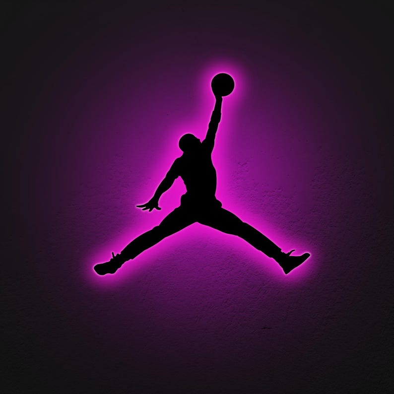 Michael Jordan Jumpman Wood Sign With Led Light, Game Room Decor, RGB ...