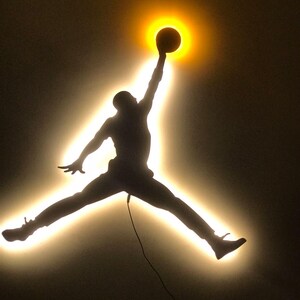 Michael Jordan Jumpman Wood Sign With Led Light, Game Room Decor, RGB ...