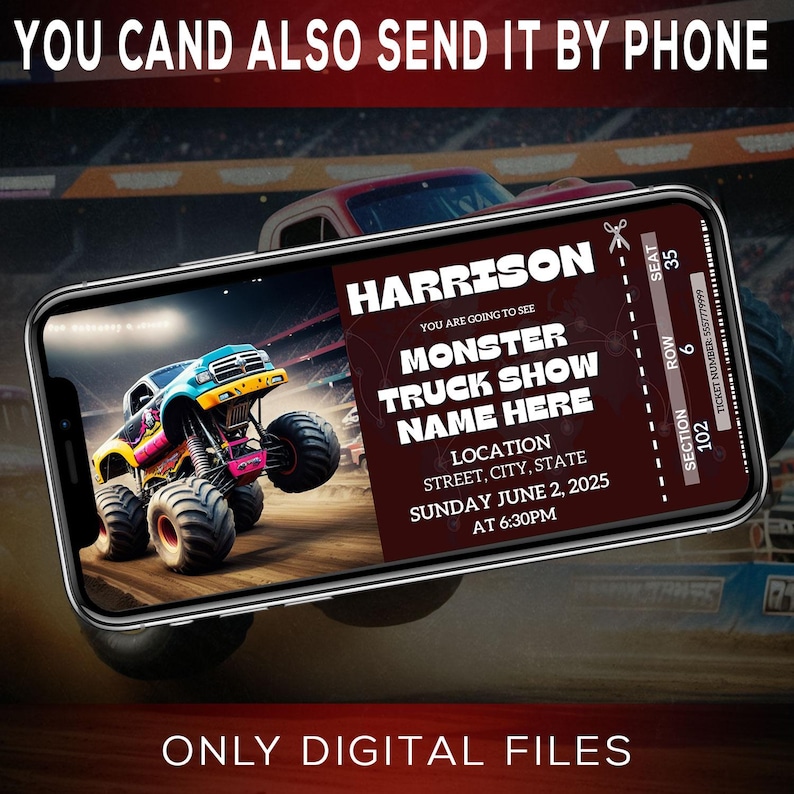 Monster Truck Surprise Ticket | Reveal Gift (canva Editable) - Etsy