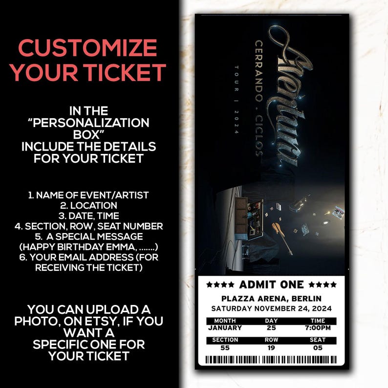 Personalised Concert Ticket | Any Artist Custom Event Ticket ...