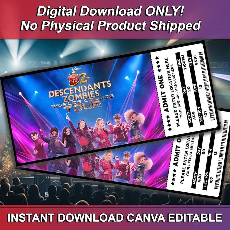 Editabled Descendants Zombies Worlds Collide Tour Concert Show Pass ...