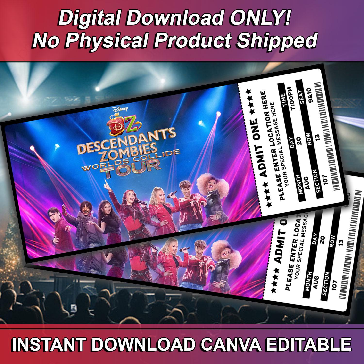 Editabled Descendants Zombies Worlds Collide Tour Concert Show Pass ...