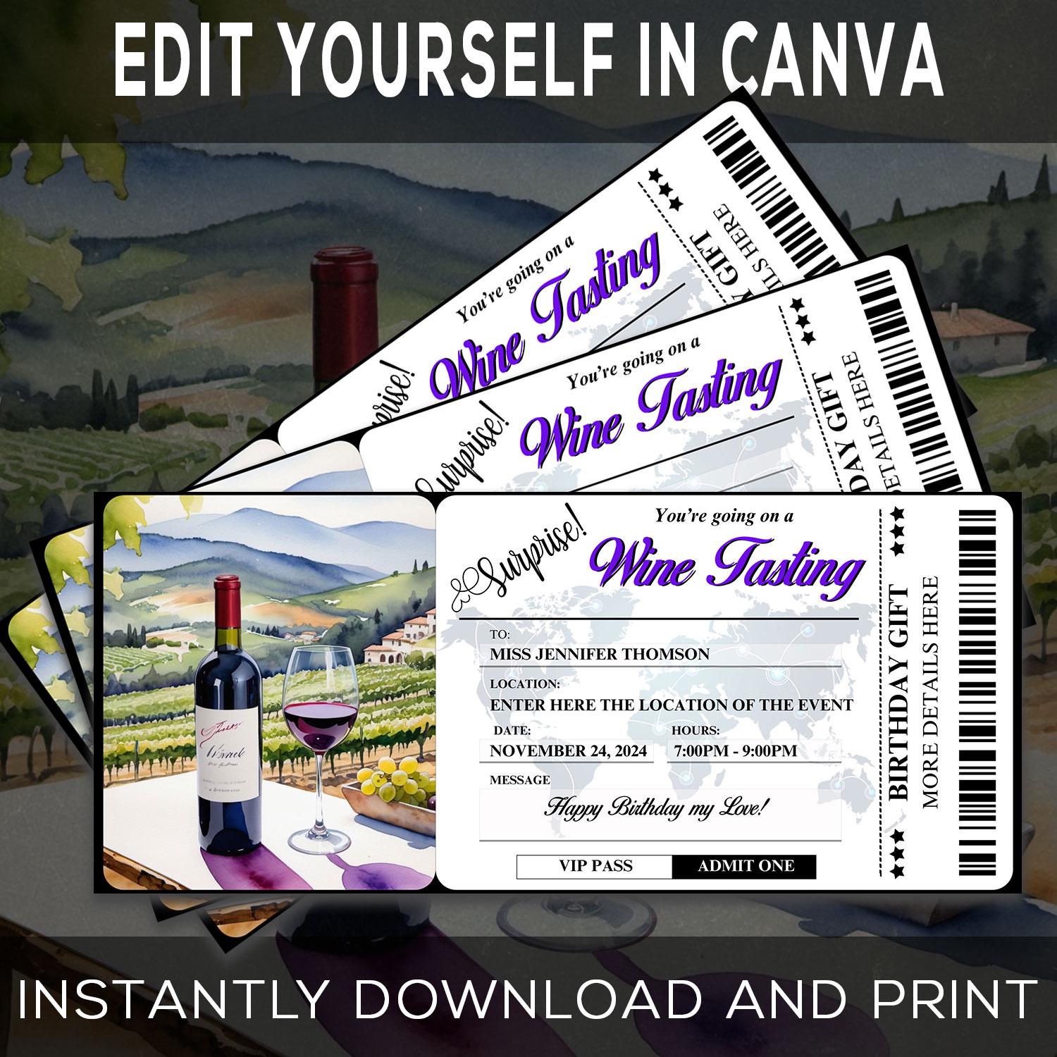 Wine Tasting Gift Certificate Template, Wine Tasting Voucher Ticket ...
