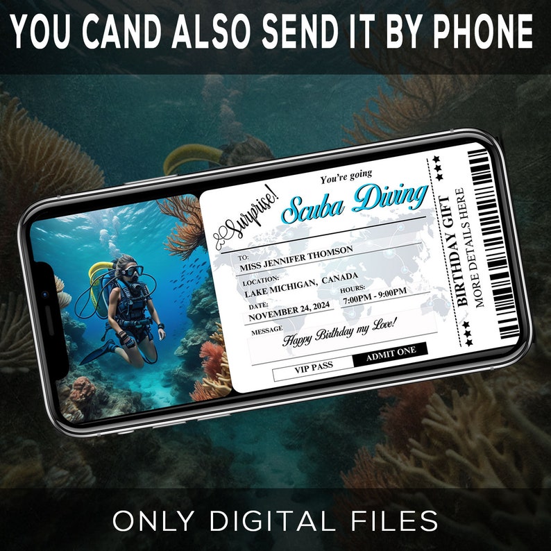 Scuba Diving Gift Ticket Template, Surprise Reveal (digital Download ...