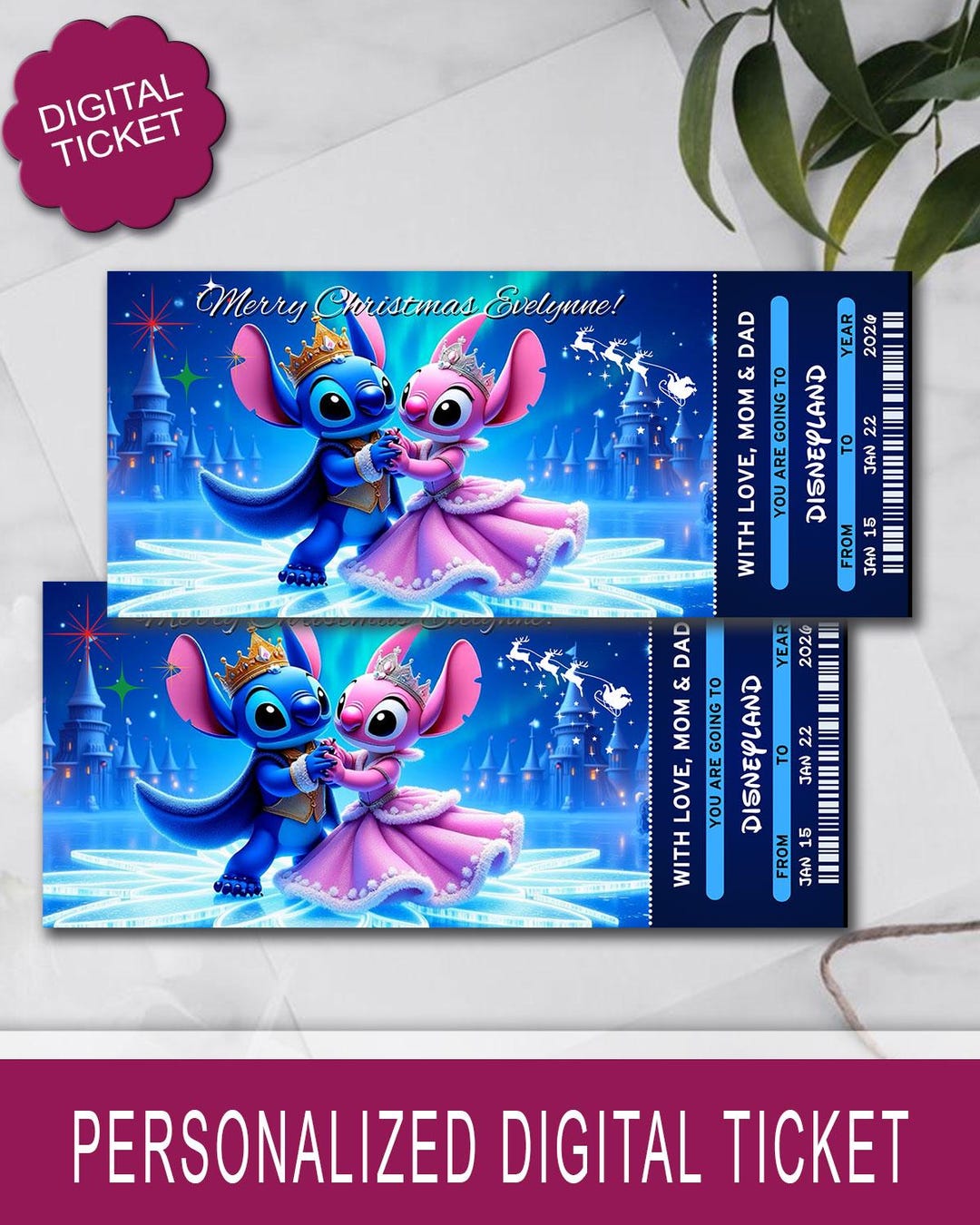 Personalized Christmas Stitch Disneyland Ticket, Surprise Reveal ...