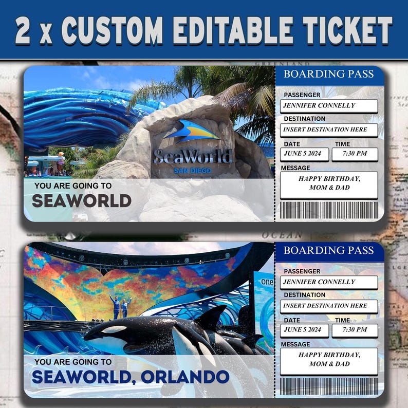 Editable Seaworld Trip Ticket, Surprise Vacation Boarding Pass (PDF) - Etsy