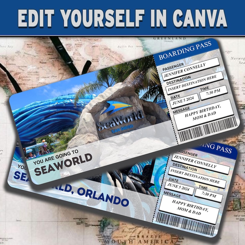 Editable Seaworld Trip Ticket, Surprise Vacation Boarding Pass (PDF) - Etsy
