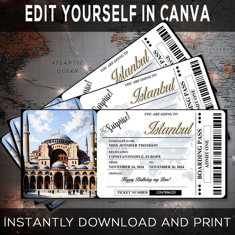 Editable Istanbul Surprise Ticket | Turkey Travel Keepsake (canva ...