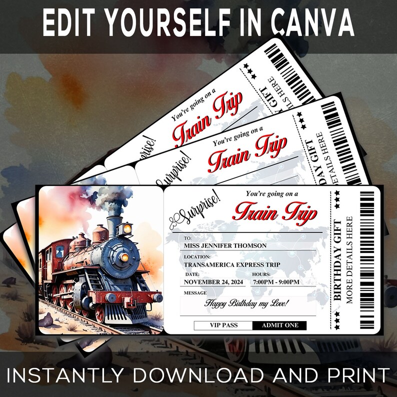 Printable TRAIN RIDE Surprise Gift Reveal Ticket - Admission Pass ...